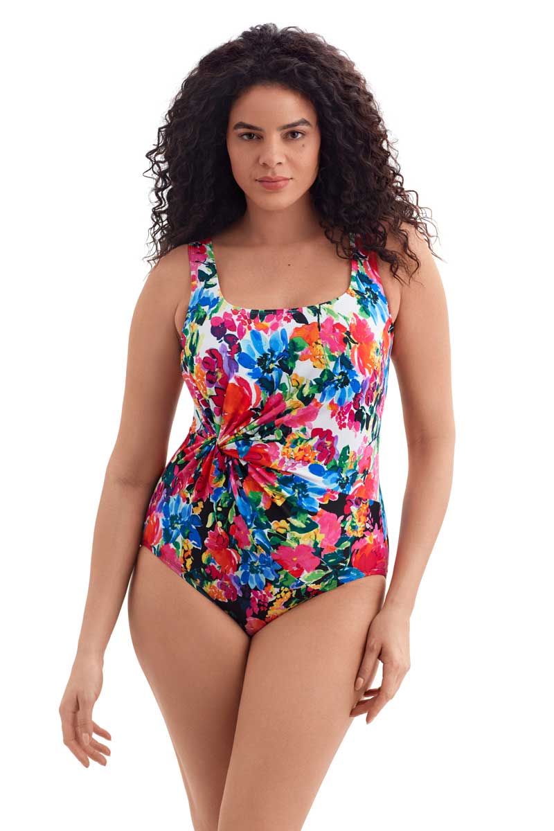 Longitude: One Piece Blooming Bouquet Twist Draped Tank Swimsuit – Swim City