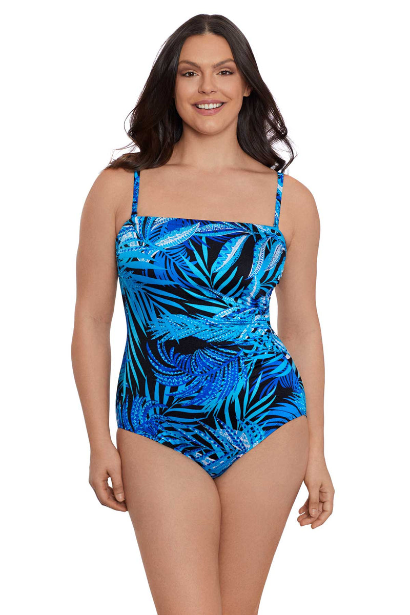 Longitude: One Piece Jungle Boogie Side Shirred Bandeau Long Torso Swi – Swim City