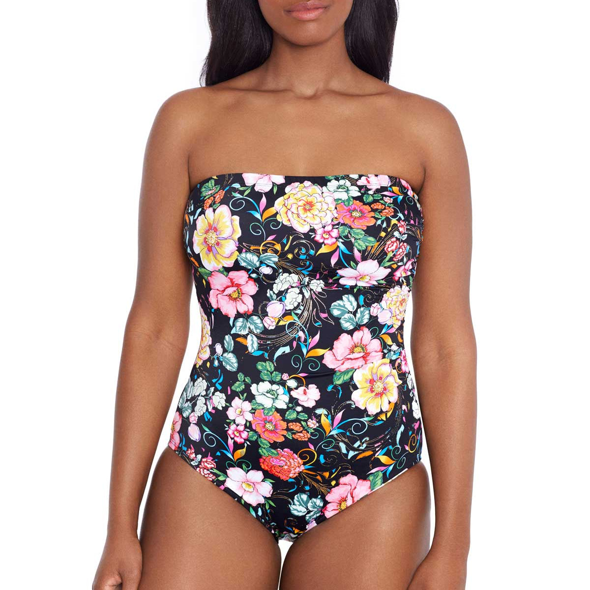 Longitude: One Piece True Romance Long Torso Side Shirred Bandeau Swim – Swim City