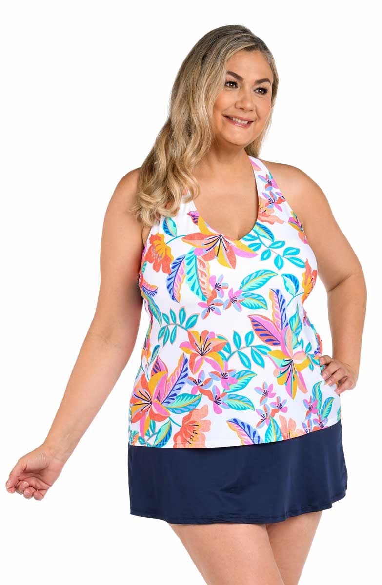 24th & Ocean: Plus Size Francesca Tropical Crossback Tankini Top – Swim ...